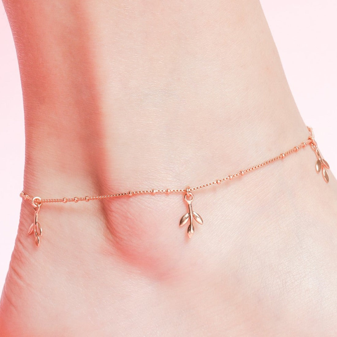 Buy Rose Gold Leafy Silver Women's Anklet – Zavya