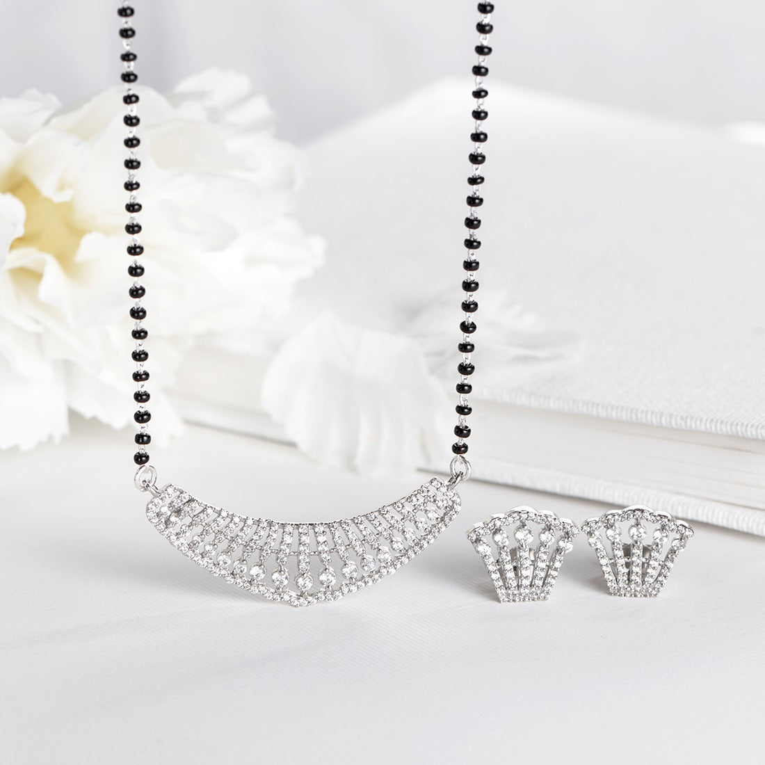 Symphony of Radiance Rhodium Plated CZ 925 Sterling Silver Mangalsutra – Zavya