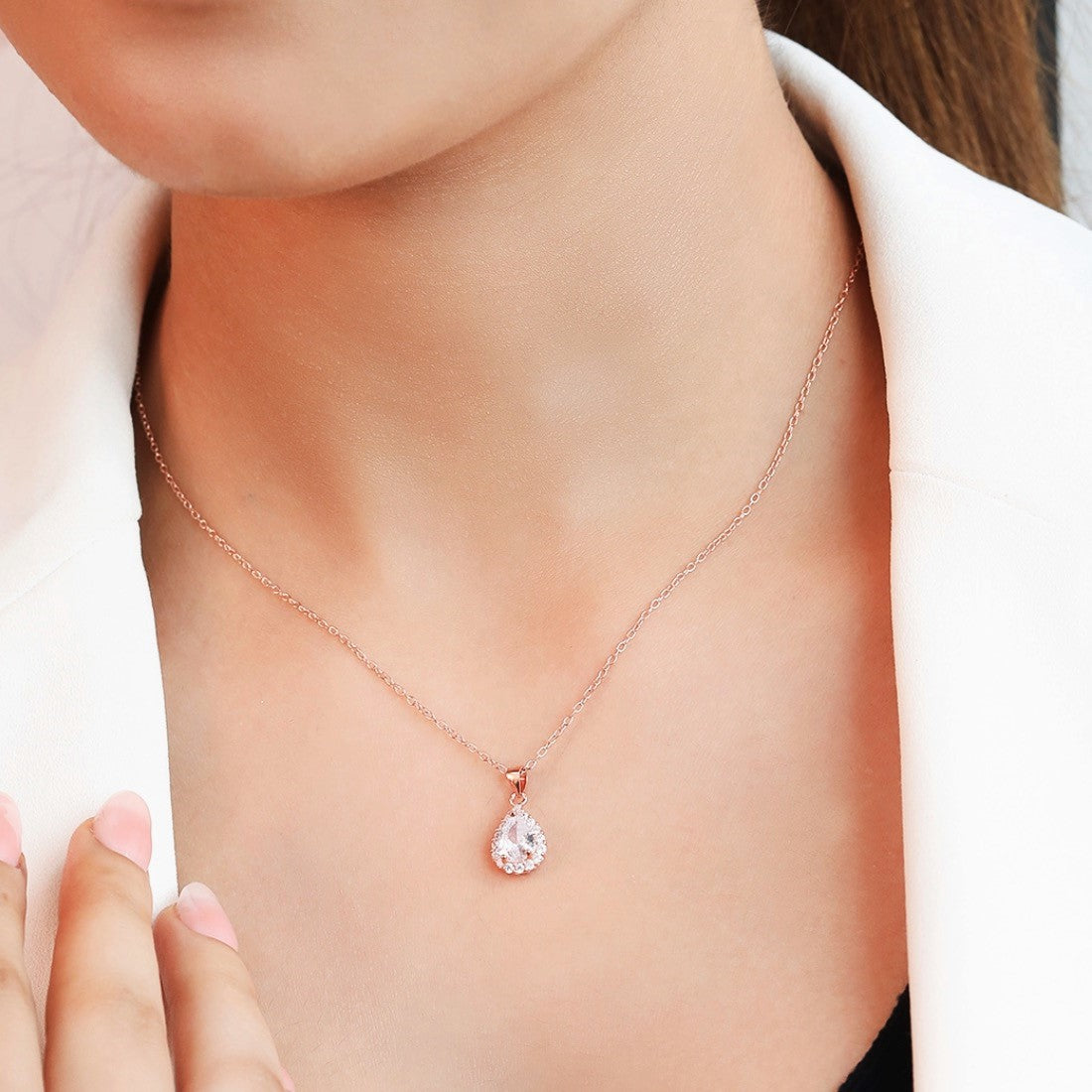 Cascading Elegance Rose Gold-Plated CZ 925 Sterling Silver Drop Neckla – Zavya