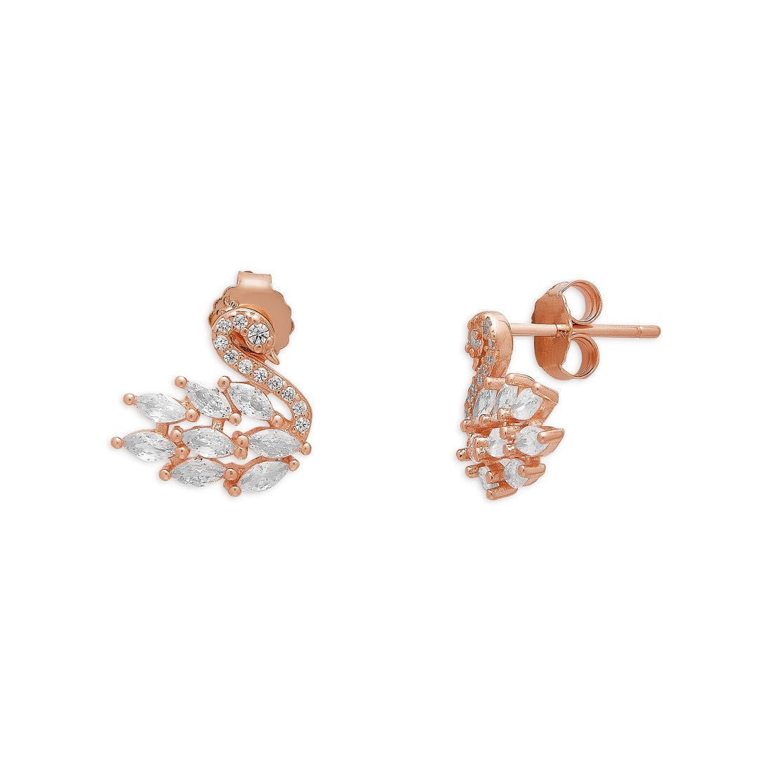 CZ Swan Rose Gold Plated 925 Sterling Silver Stud Earring – Zavya