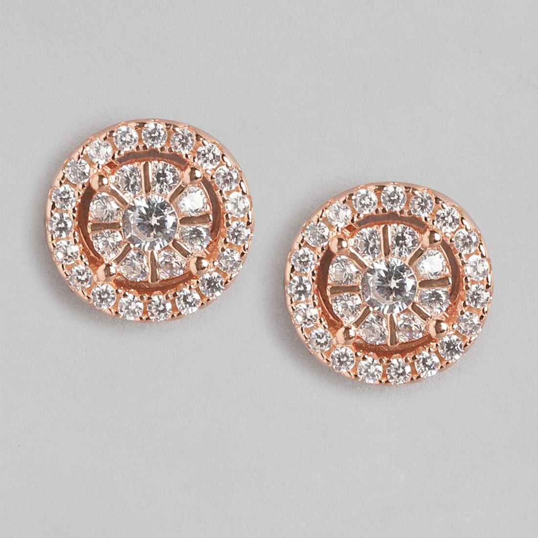 Radiant Blooms Rose Gold Plated 925 Sterling Silver Cubic Zirconia Stu ...