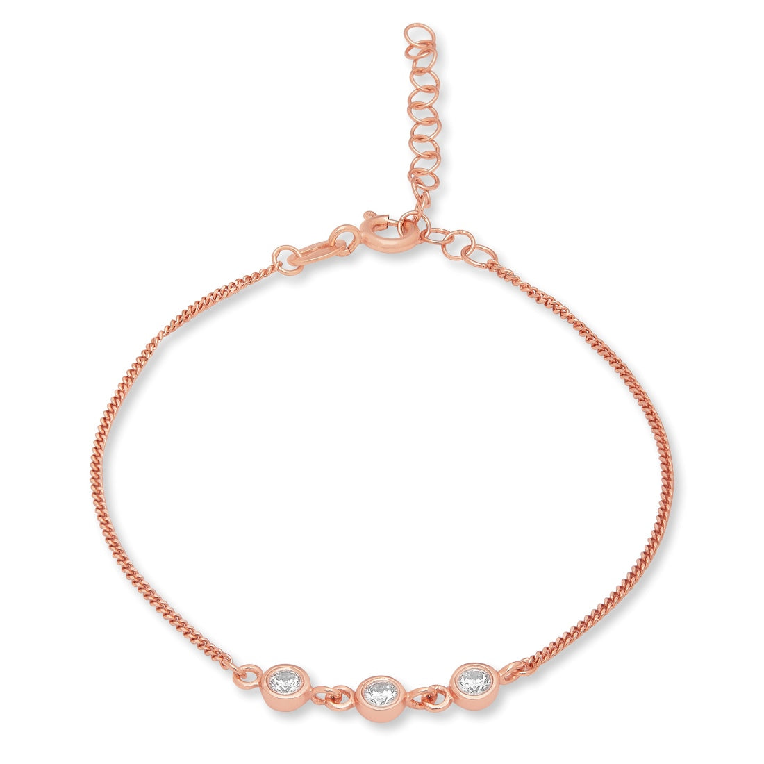 Buy Triple CZ Rose Gold Plated Silver Link Bracelet – Zavya