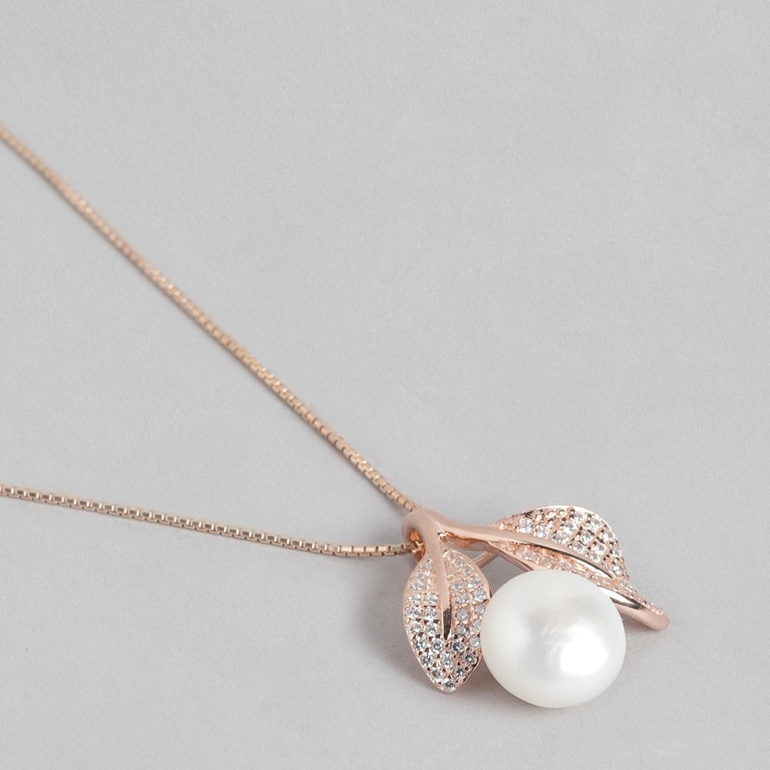 Radiant Pearl Elegance Rose Gold-Plated CZ 925 Sterling Silver Pendant ...