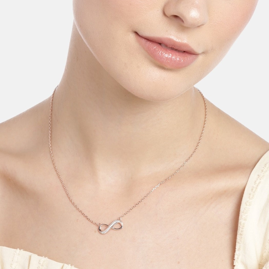Infinite Rose Gold Dreams CZ 925 Sterling Silver Infinity Necklace – Zavya
