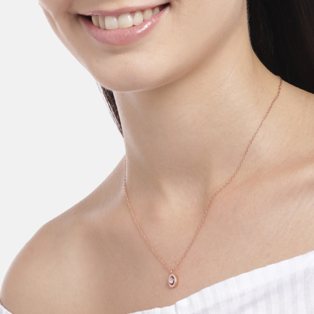 Radiant Elegance Rose Gold-Plated CZ Sterling Silver Oval Necklace wit ...