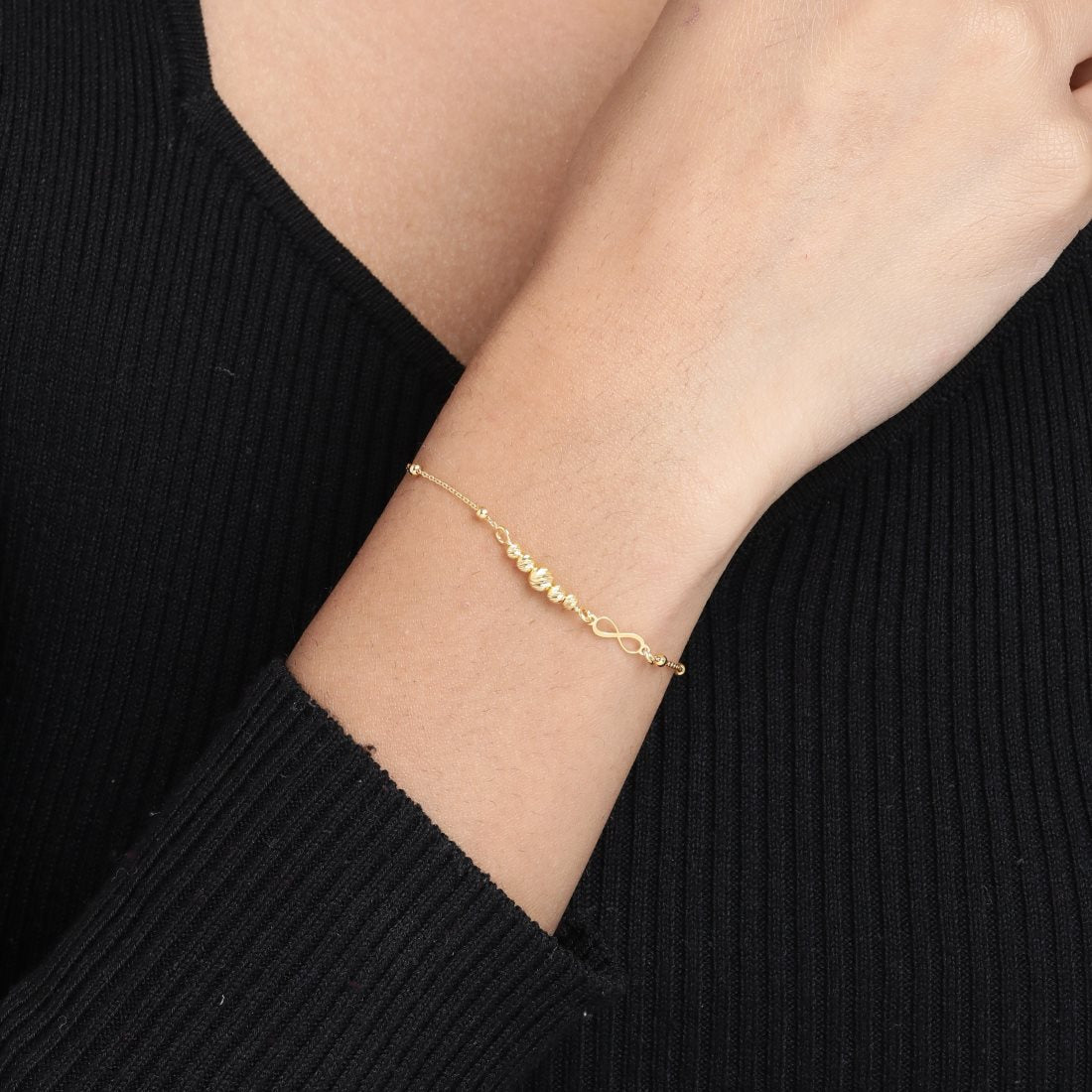 Infinity Gold Plated Beaded 925 Sterling Silver Chain Bracelet – Zavya