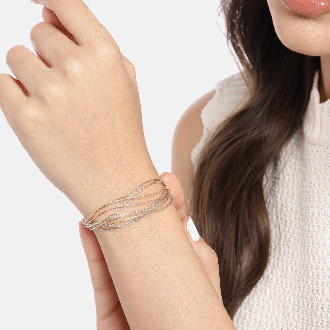 Tricolor Links Triple Tone-Plated 925 Sterling Silver Bracelet – Zavya