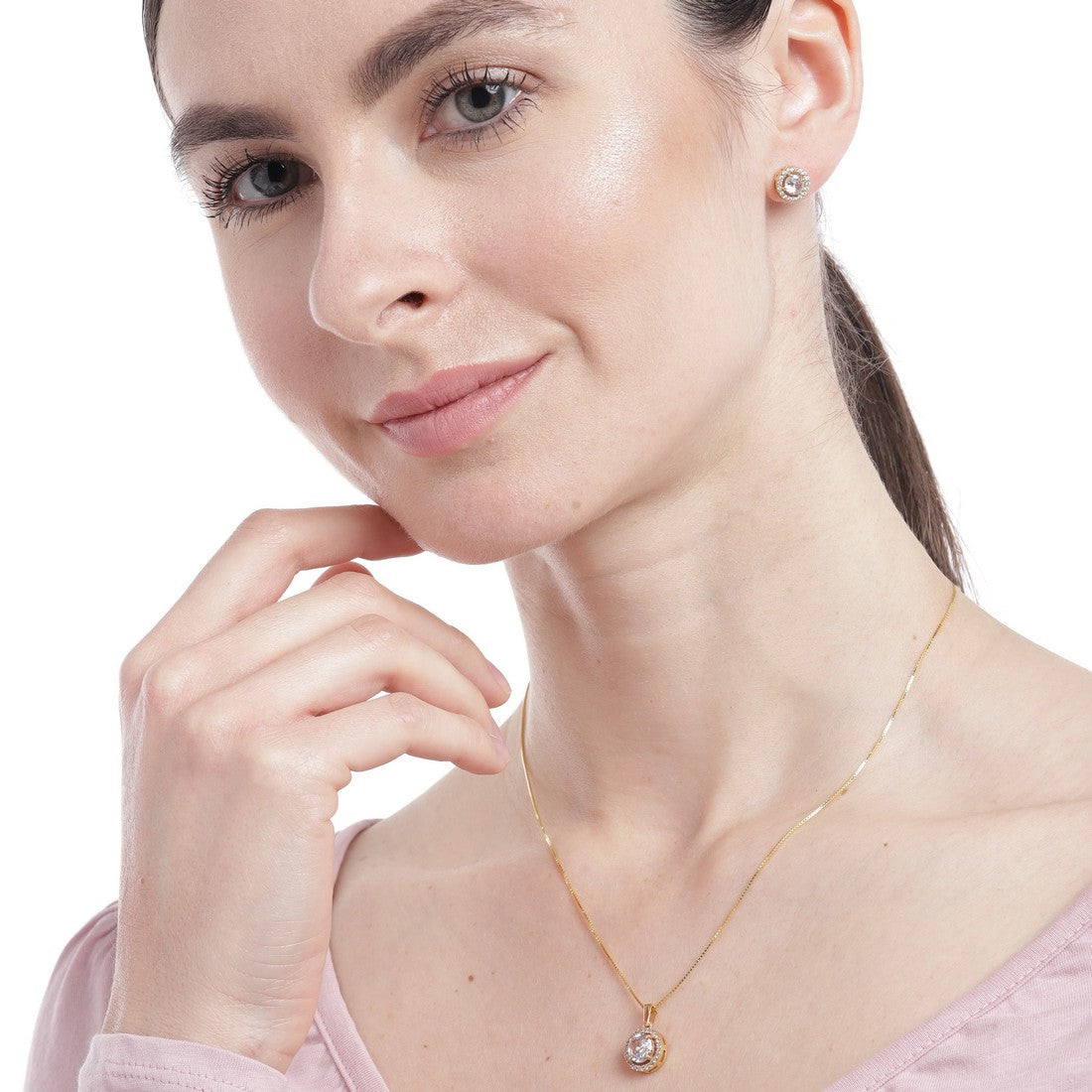 Classic Solitaire Golden Plated 925 Sterling Silver Jewellery Set – Zavya