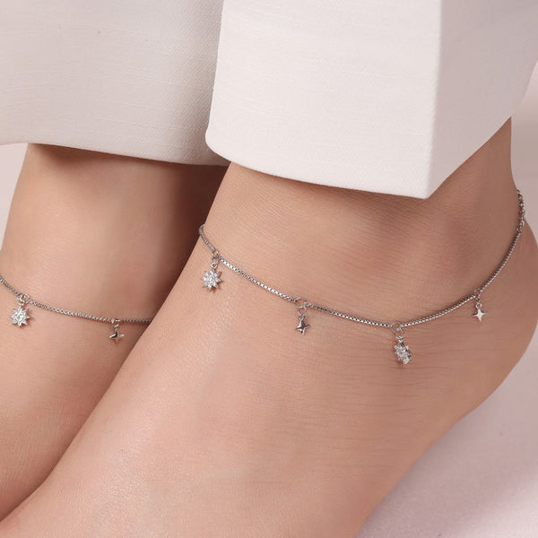 Buy Starry Night Sky Rhodium-Plated Women's Silver Anklets – Zavya