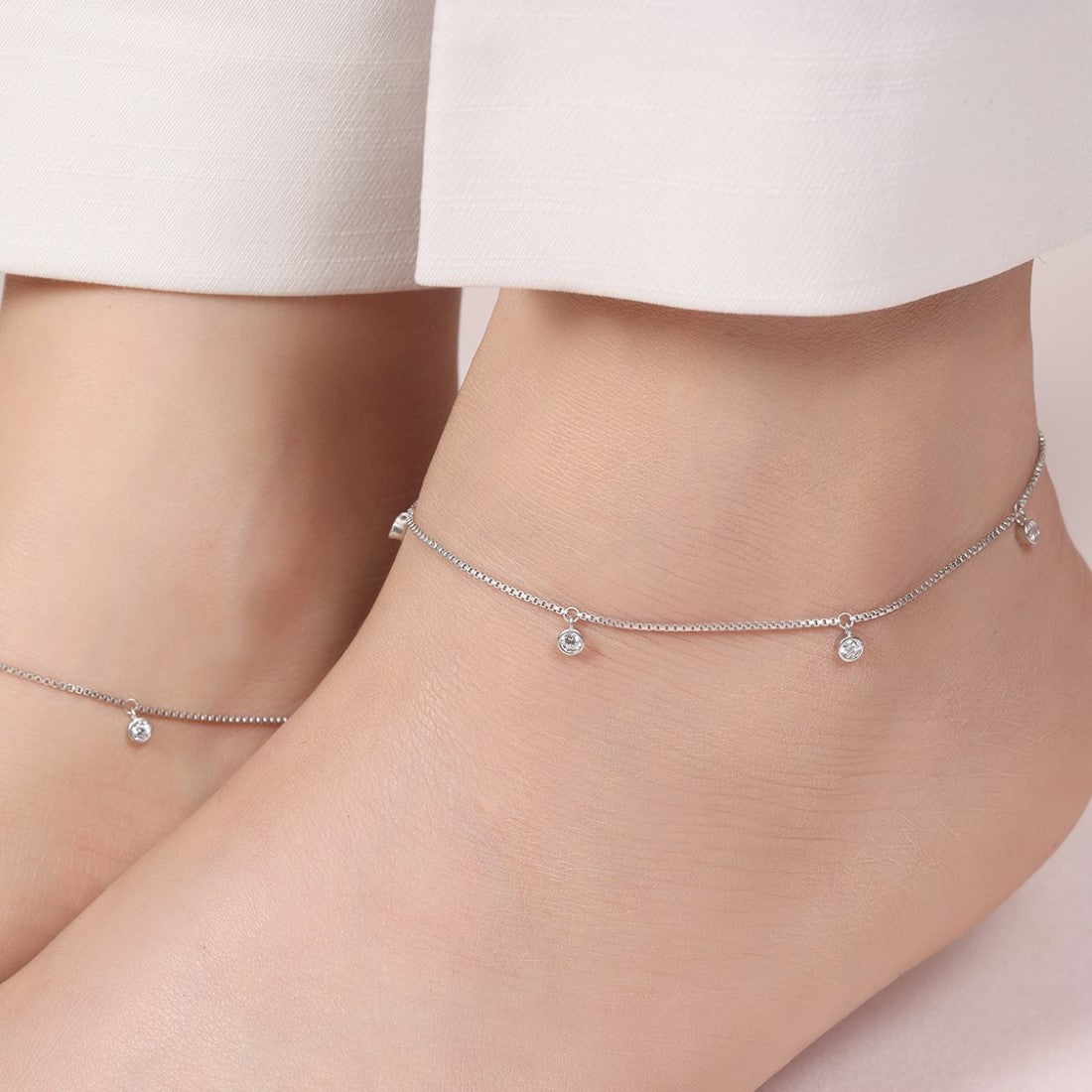 Zavya Drop Rhodium plated 925 Sterling Silver Anklet - Valentine's Gift