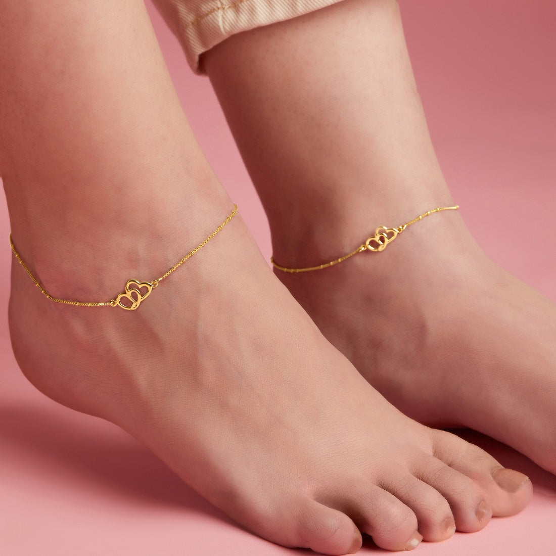 Buy Dual Hearts Gold-Plated Women's Silver Anklet – Zavya