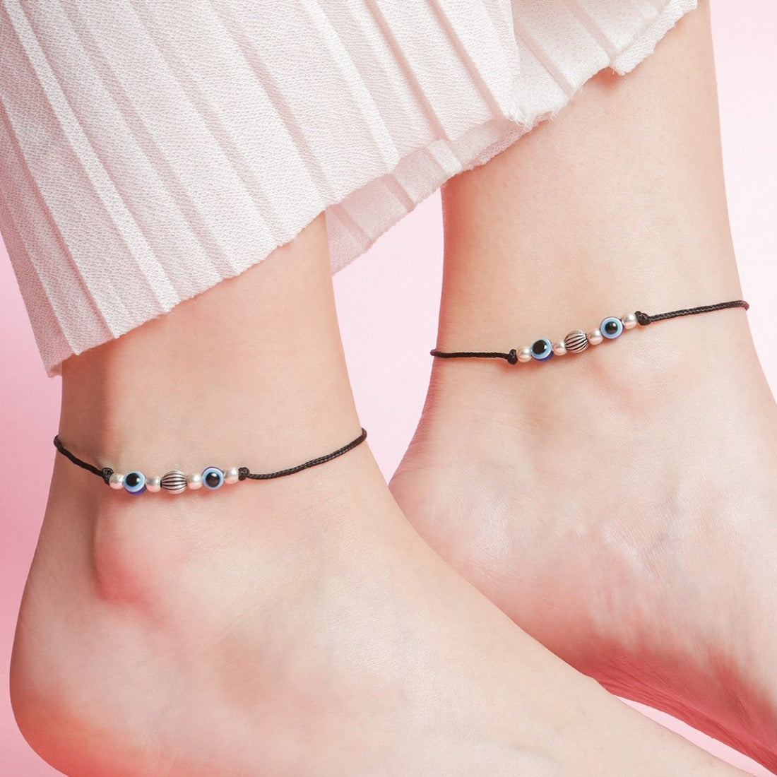 Buy Dual Evil Eye Rhodium Plated Women's Silver Anklet – Zavya