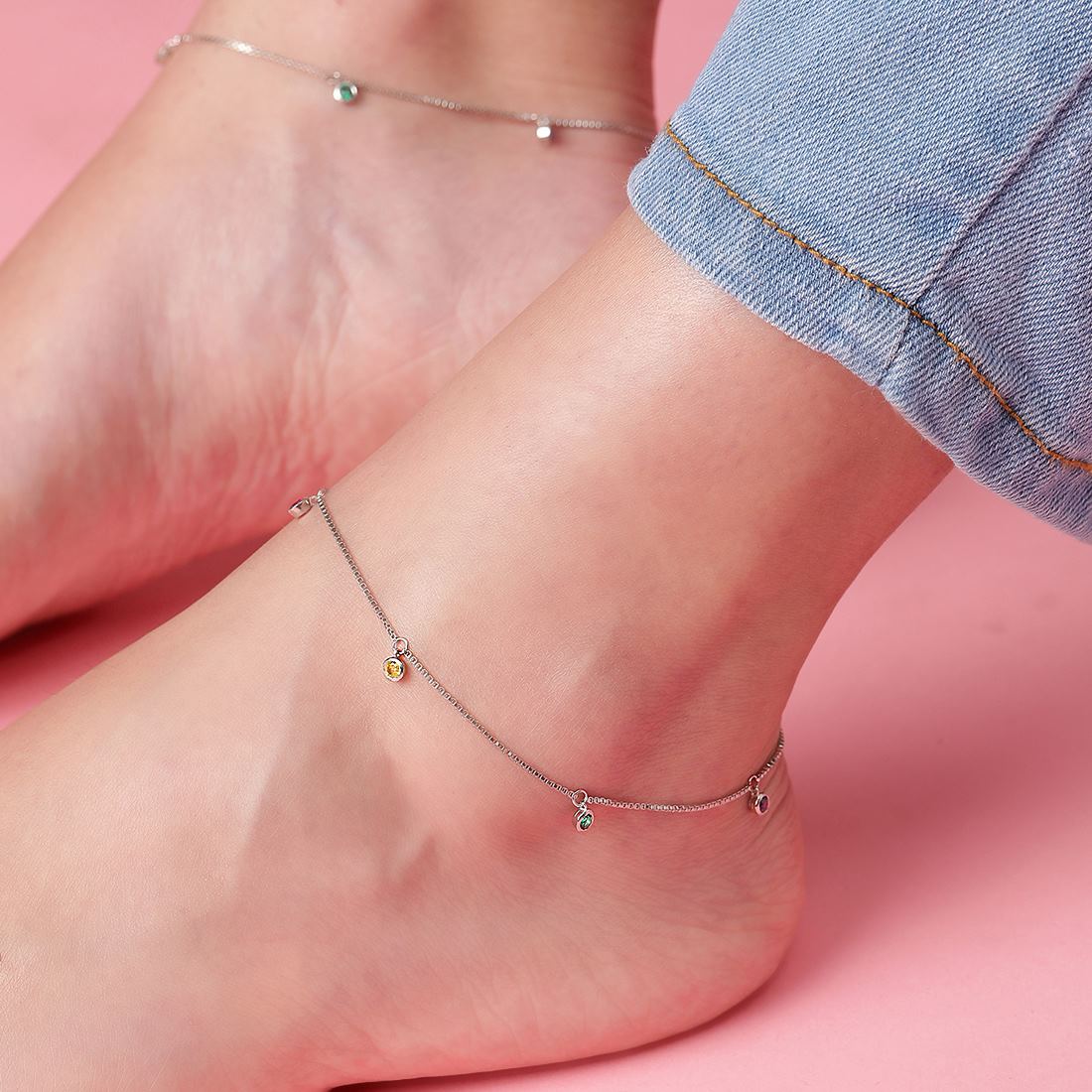Buy Multi Color Drops Rhodium Plated Women's Silver Anklet – Zavya