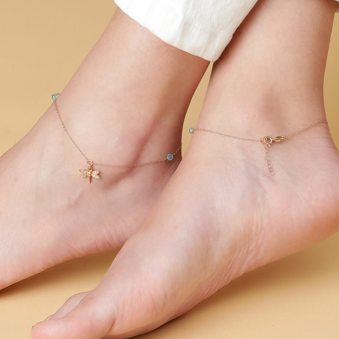 Buy CZ Dragonfly Rose Gold Plated Women's Silver Anklet – Zavya