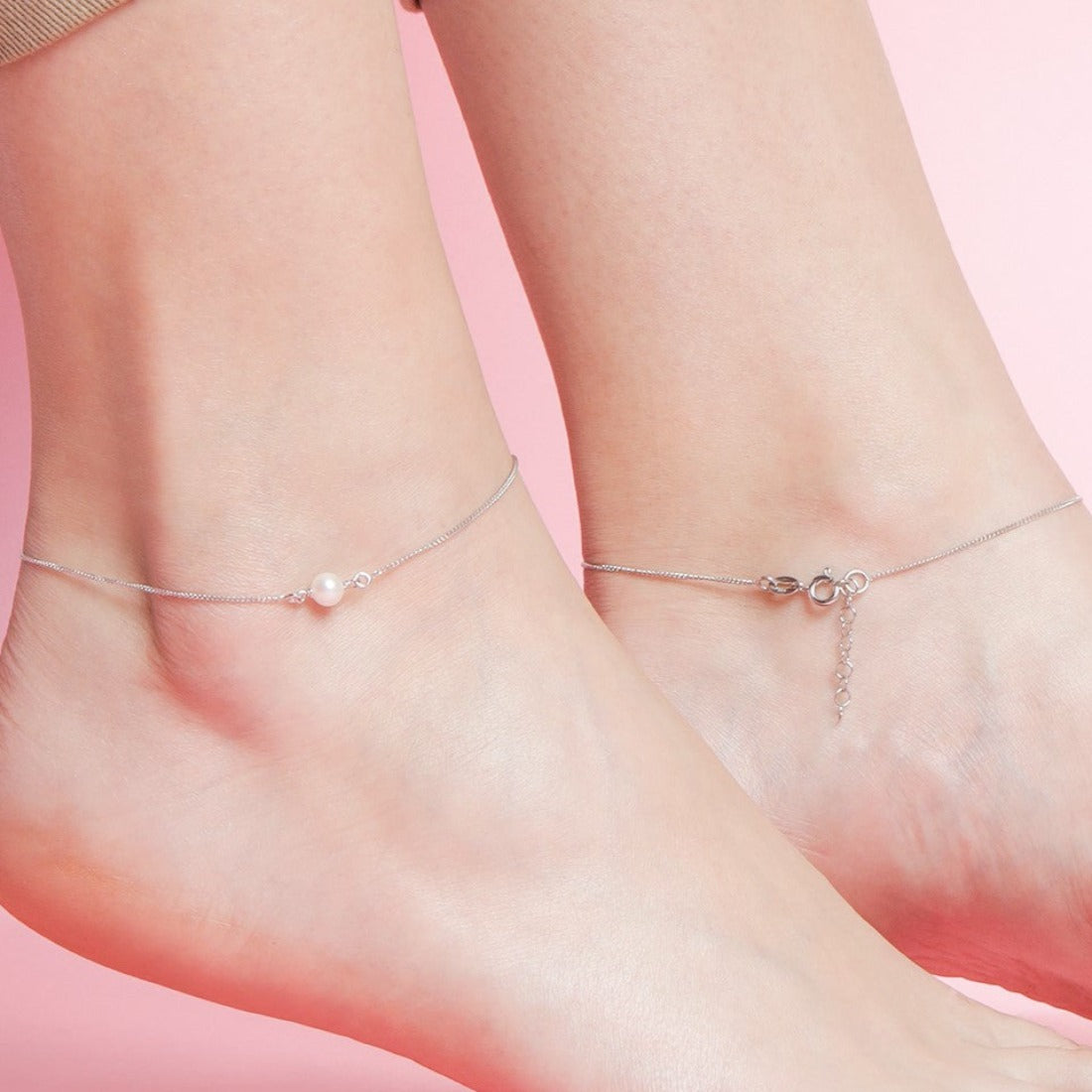 Buy White Pearl Rhodium Plated Silver Chain Anklet – Zavya