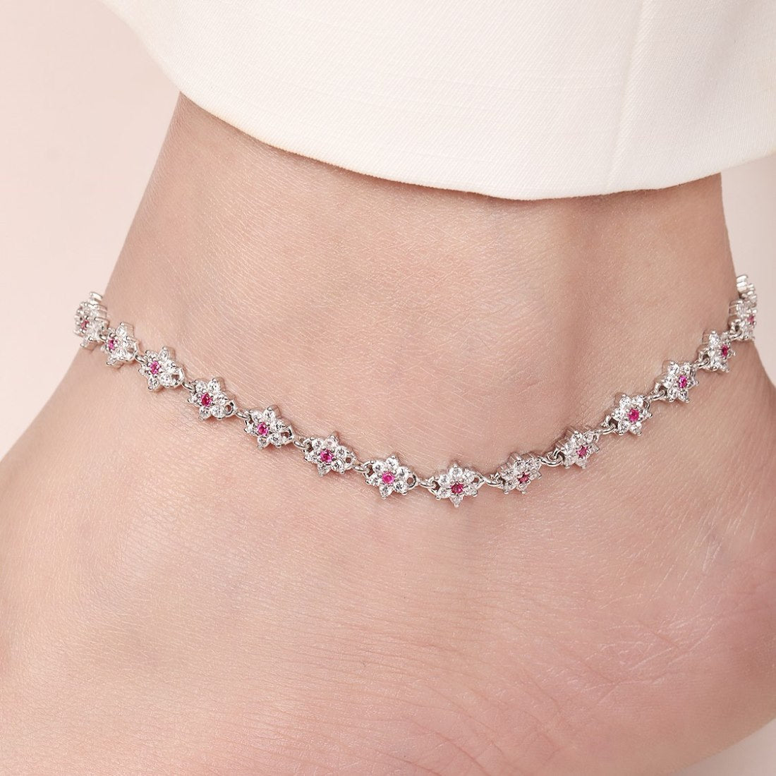 Buy Floral Radiance Rhodium-Plated Women's Silver Anklet – Zavya