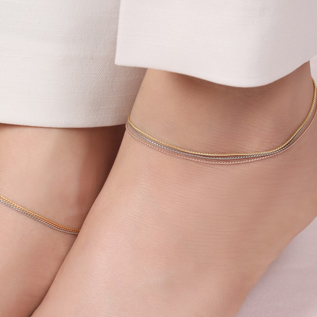 Elegance Tri-Tone Plated Chain Anklet - Zavya Jewelry