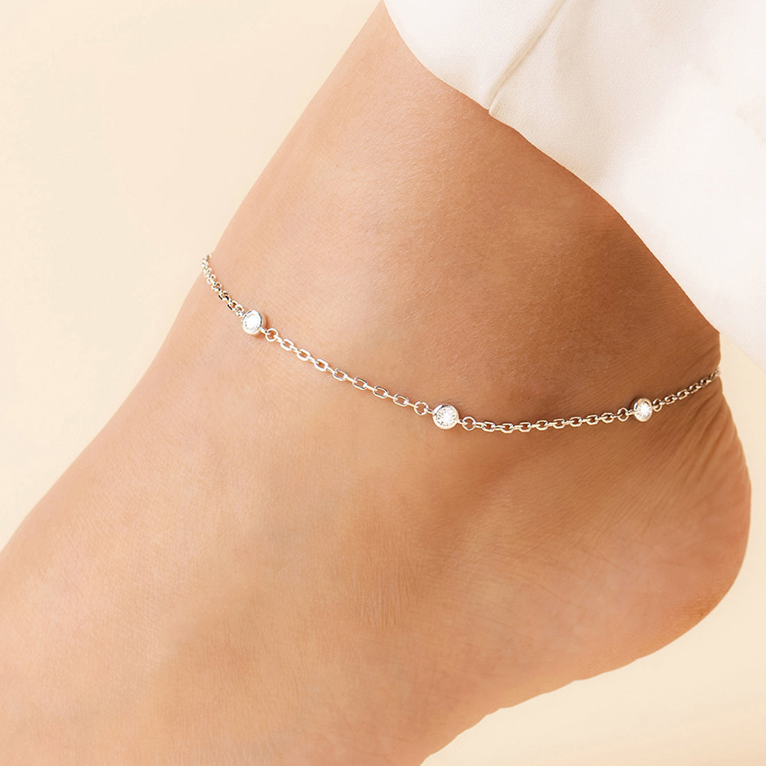Dots of Light Silver Rhodium Plated Anklet – Zavya
