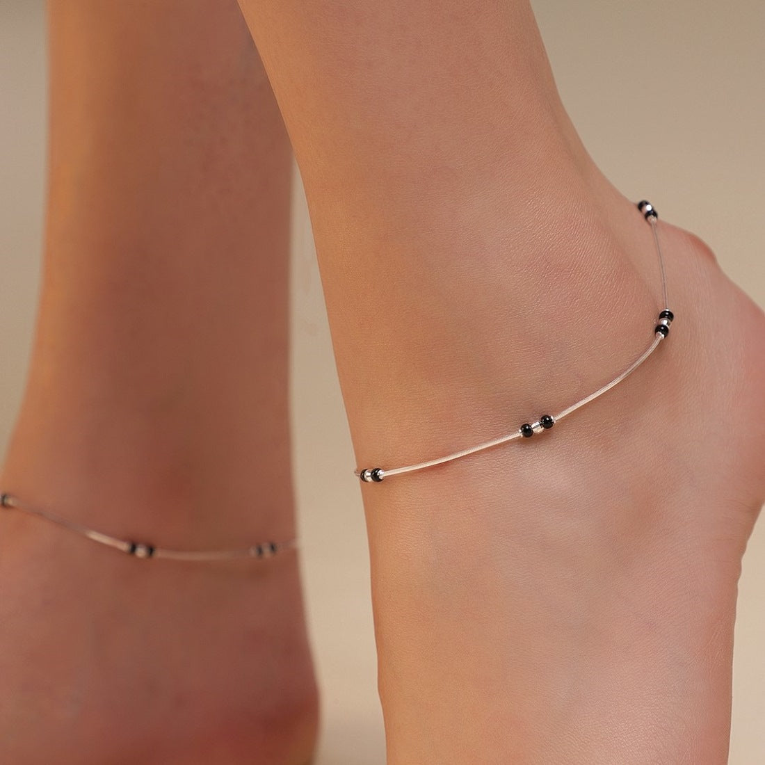 Shimmering Harmony: Rhodium-Plated Sterling Silver Anklet – Zavya