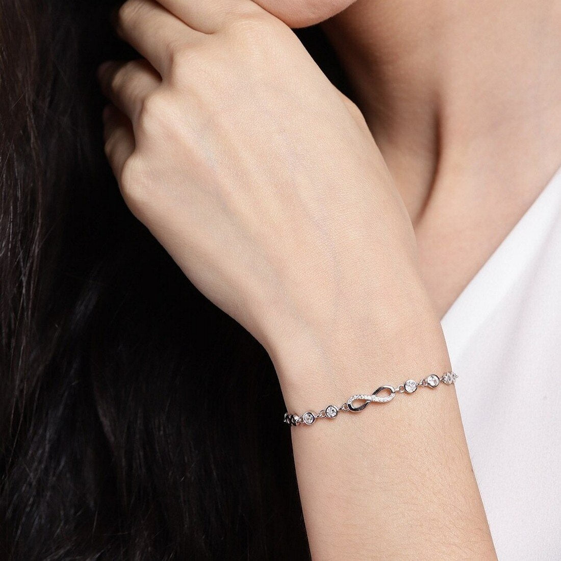 Infinite Sparkle: Infinity Rhodium-Plated CZ 925 Silver Bracelet Gift ...