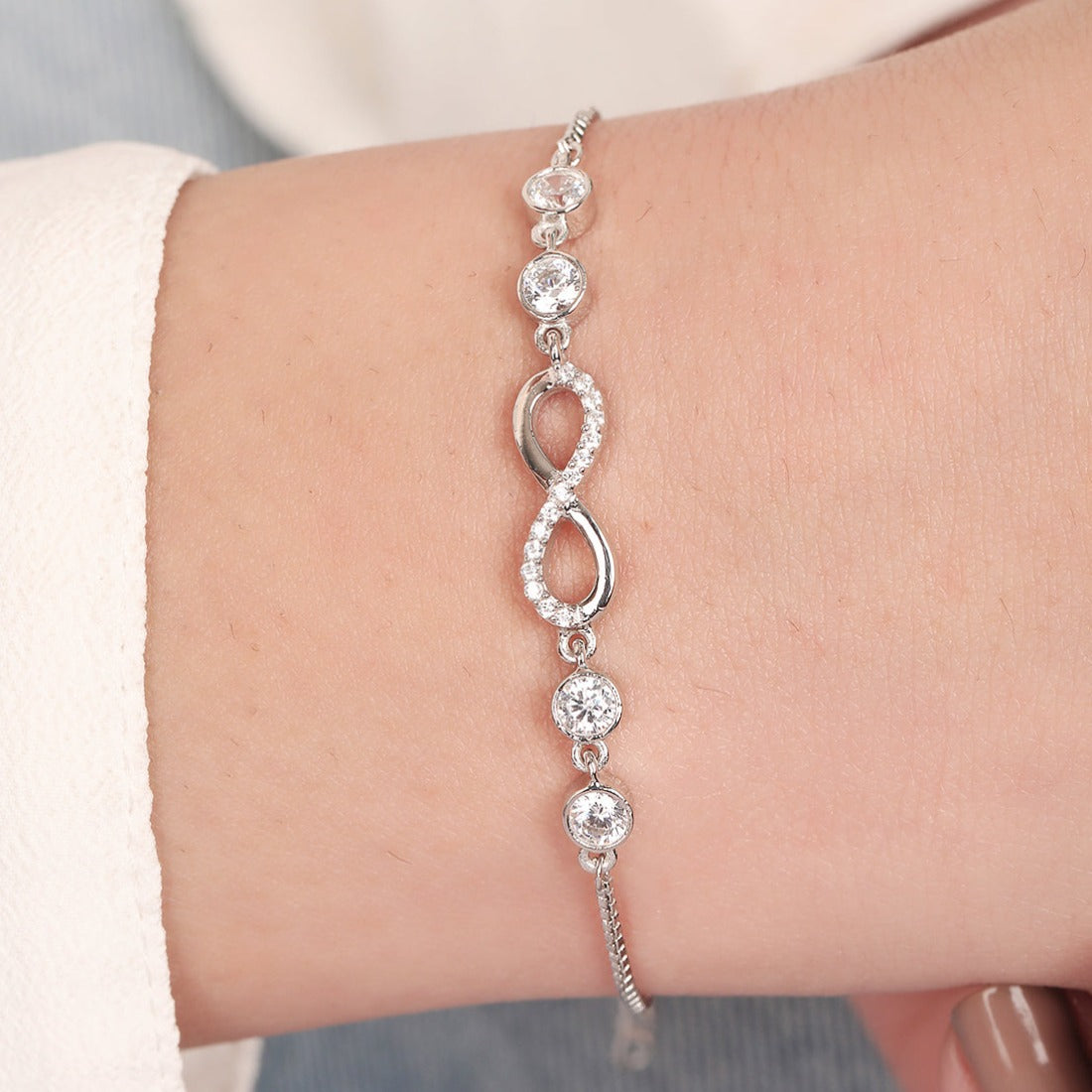Buy Infinity-Harmony Rhodium-Plated Silver Bracelet – Zavya