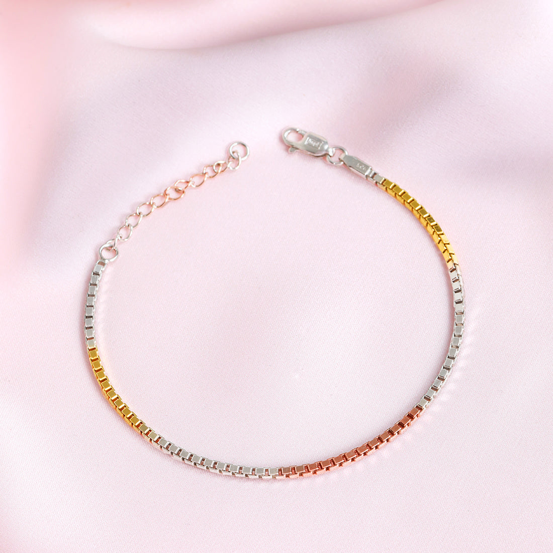Chain Chic Triple Tone Plated 925 Sterling Silver Box Chain Bracelet ...