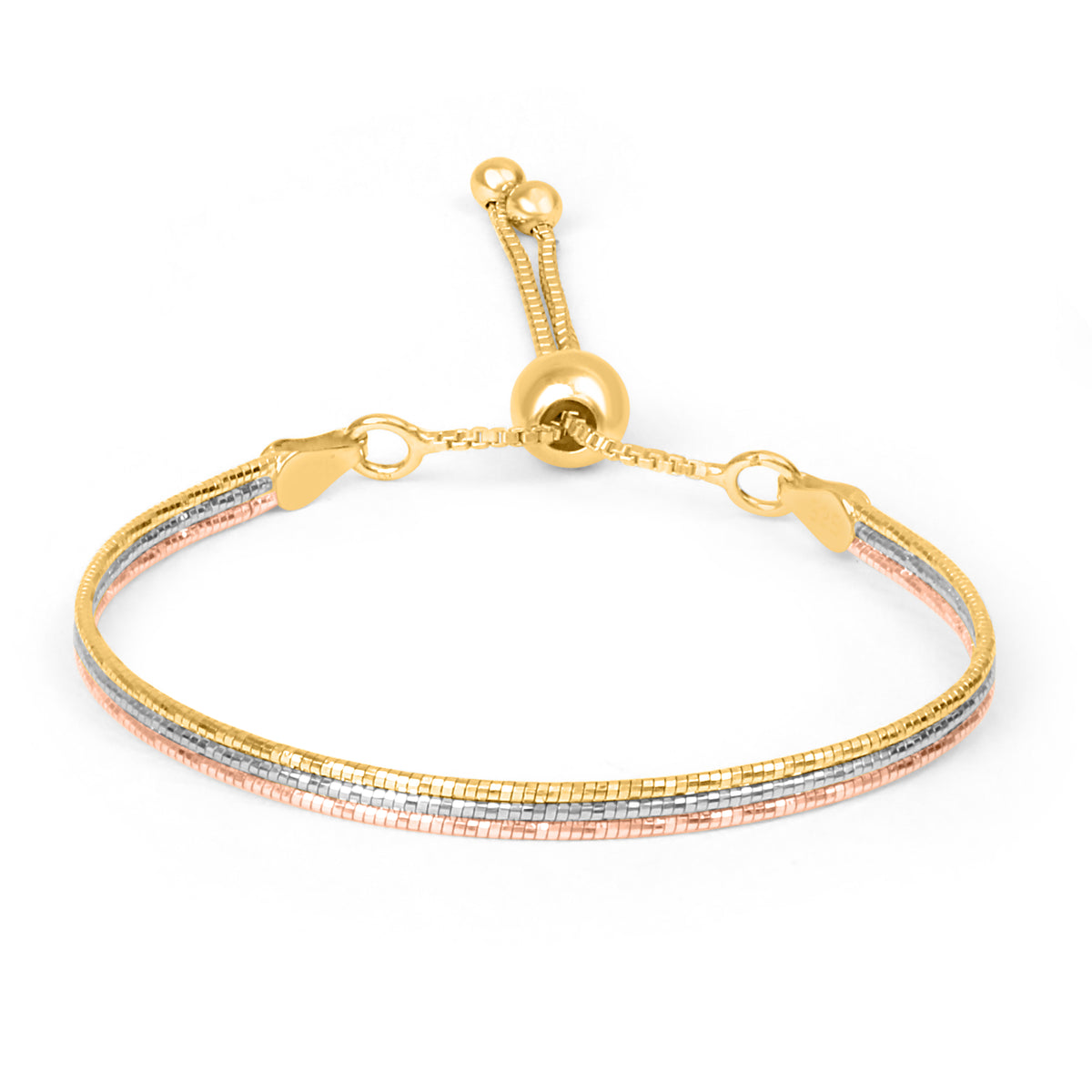 Triple Tone Glamour 925 Sterling Silver Chain Bracelet – Zavya