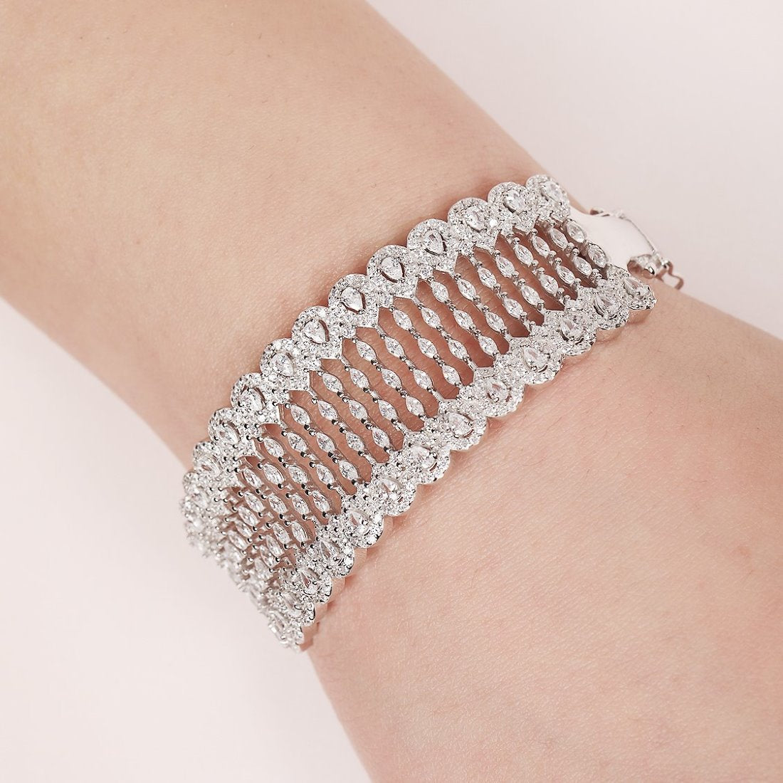 Cubic Zirconia Oval Rhodium Plating 925 Sterling Silver Bracelet – Zavya