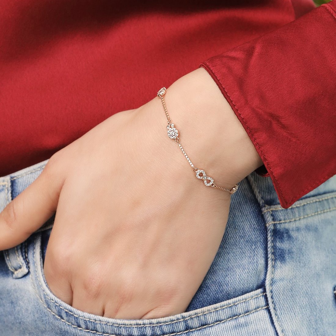 Buy Infinite Elegance Rose Gold-Plated Women's Silver Bracelet – Zavya