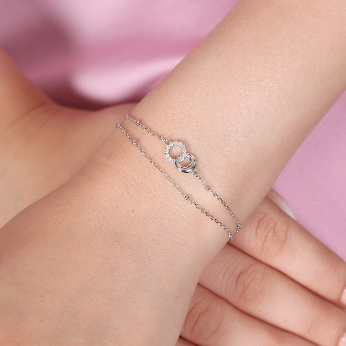 Dual Circle Radiance Rhodium Plated 925 Sterling Silver Bracelet – Zavya