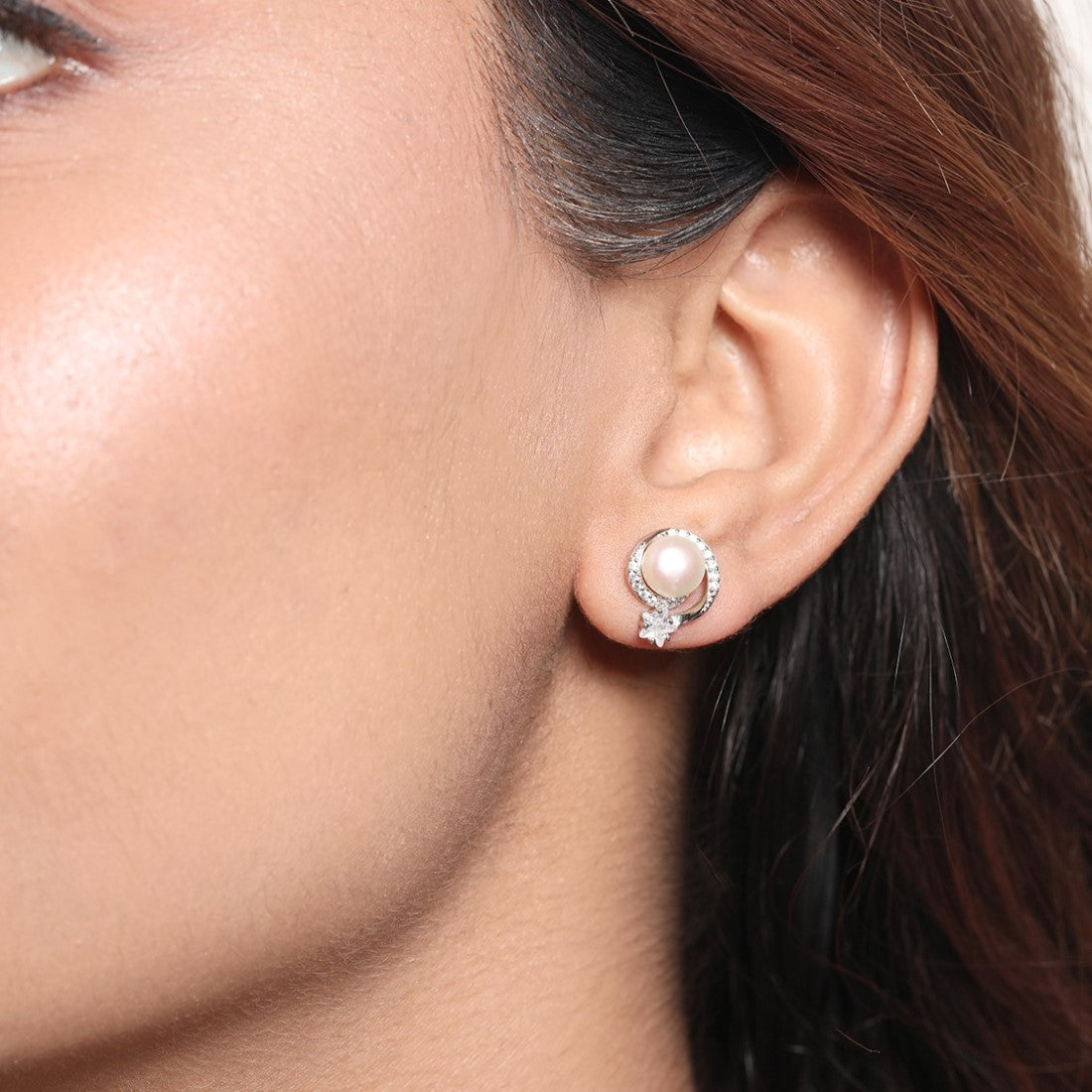 Stellar Pearl Radiance Rhodium-Plated 925 Sterling Star Earrings – Zavya