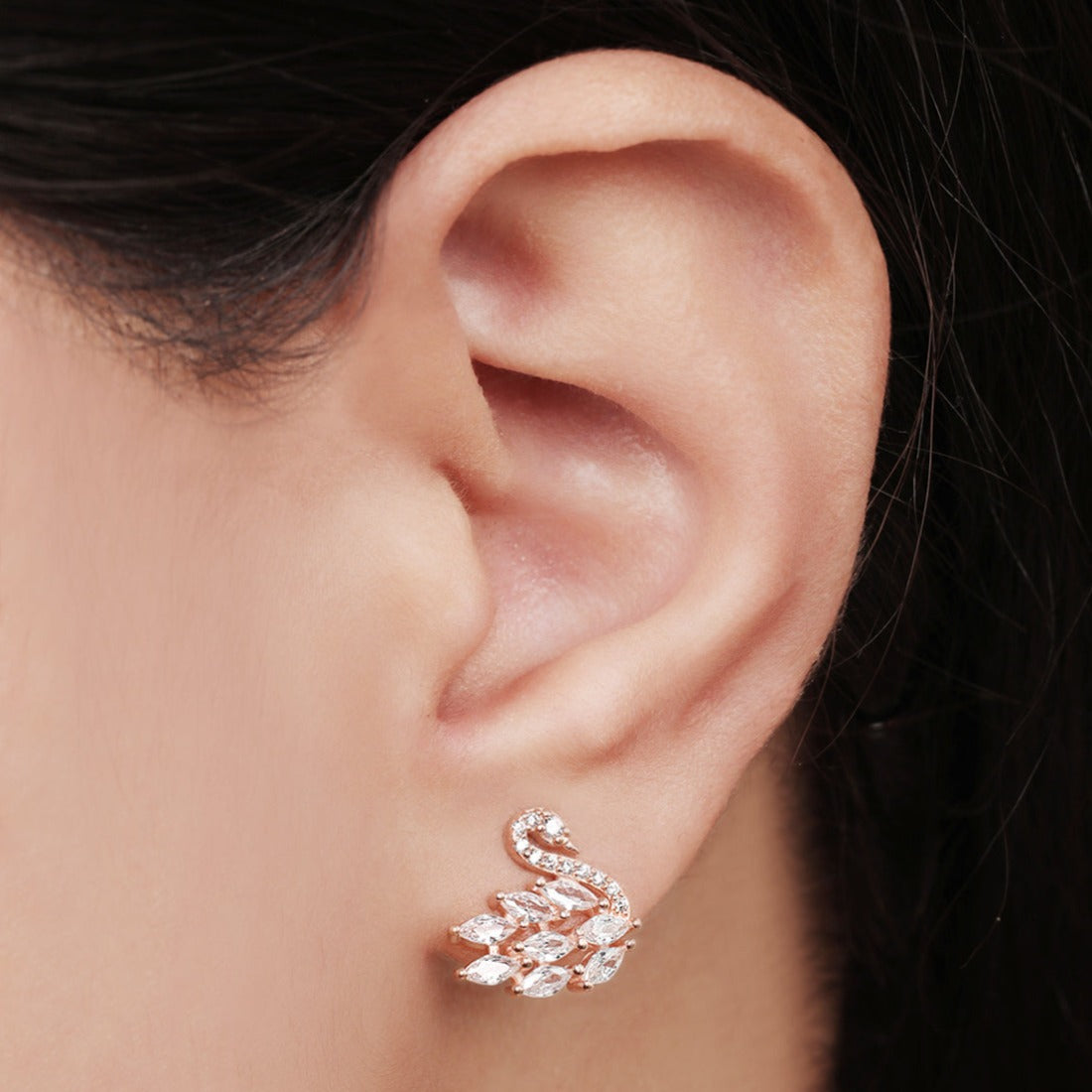 CZ Swan Rose Gold Plated 925 Sterling Silver Stud Earring – Zavya