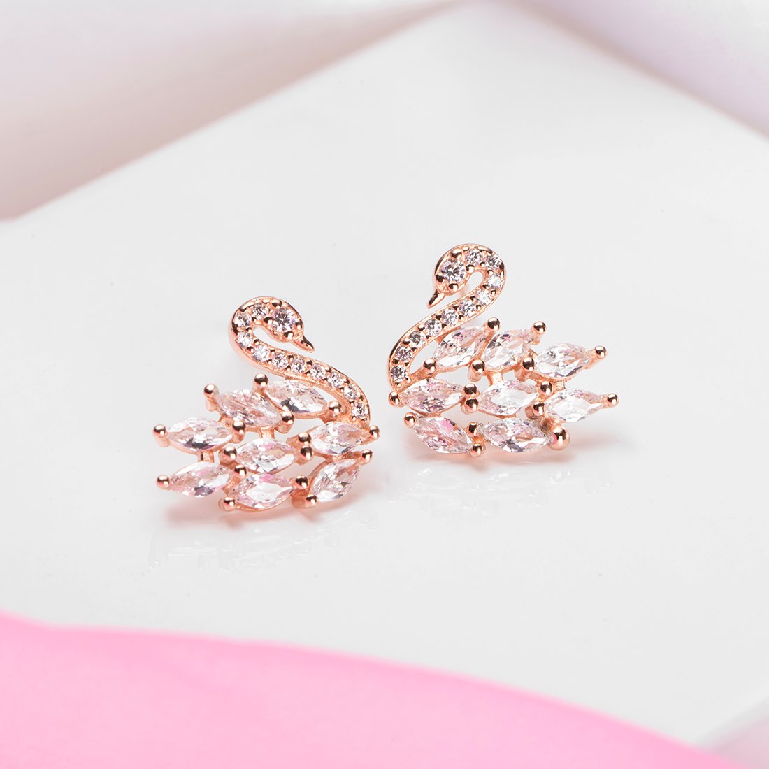CZ Swan Rose Gold Plated 925 Sterling Silver Stud Earring – Zavya