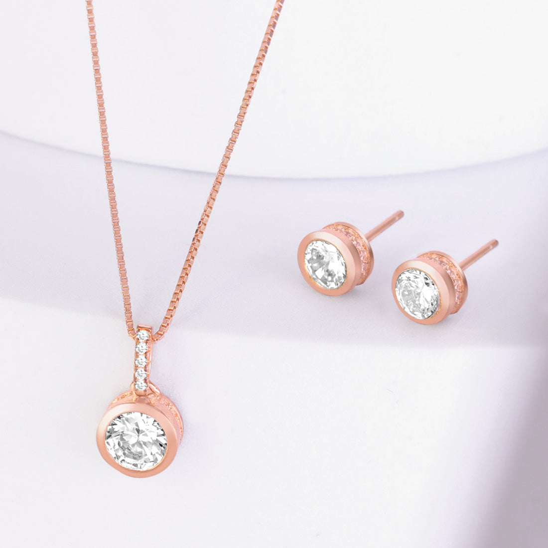 Solo Sparkle Rose Gold Plated 925 Sterling Silver Jewellery Set – Zavya