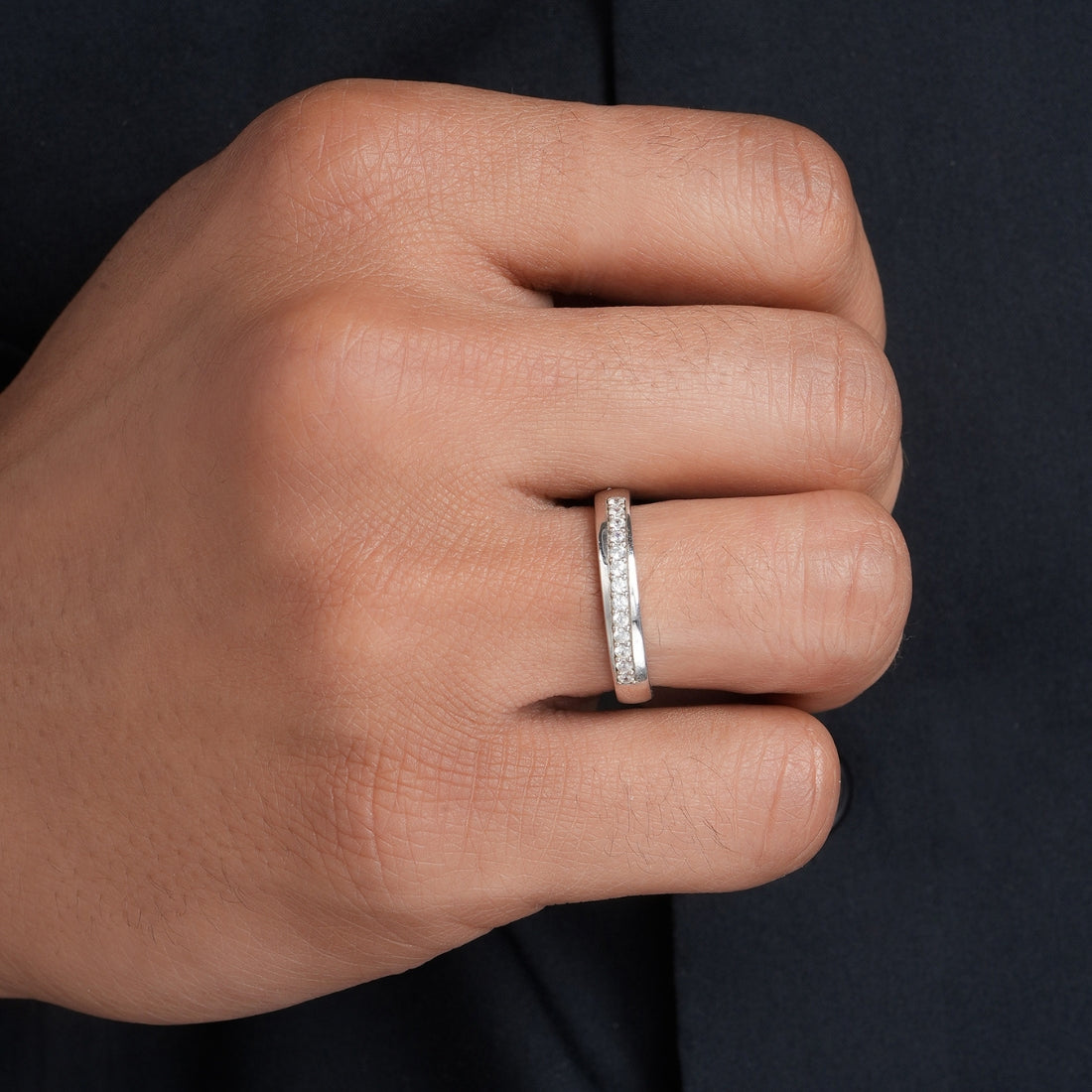 Minimal Rhodium Plated 925 Sterling Silver Men's Ring – Zavya