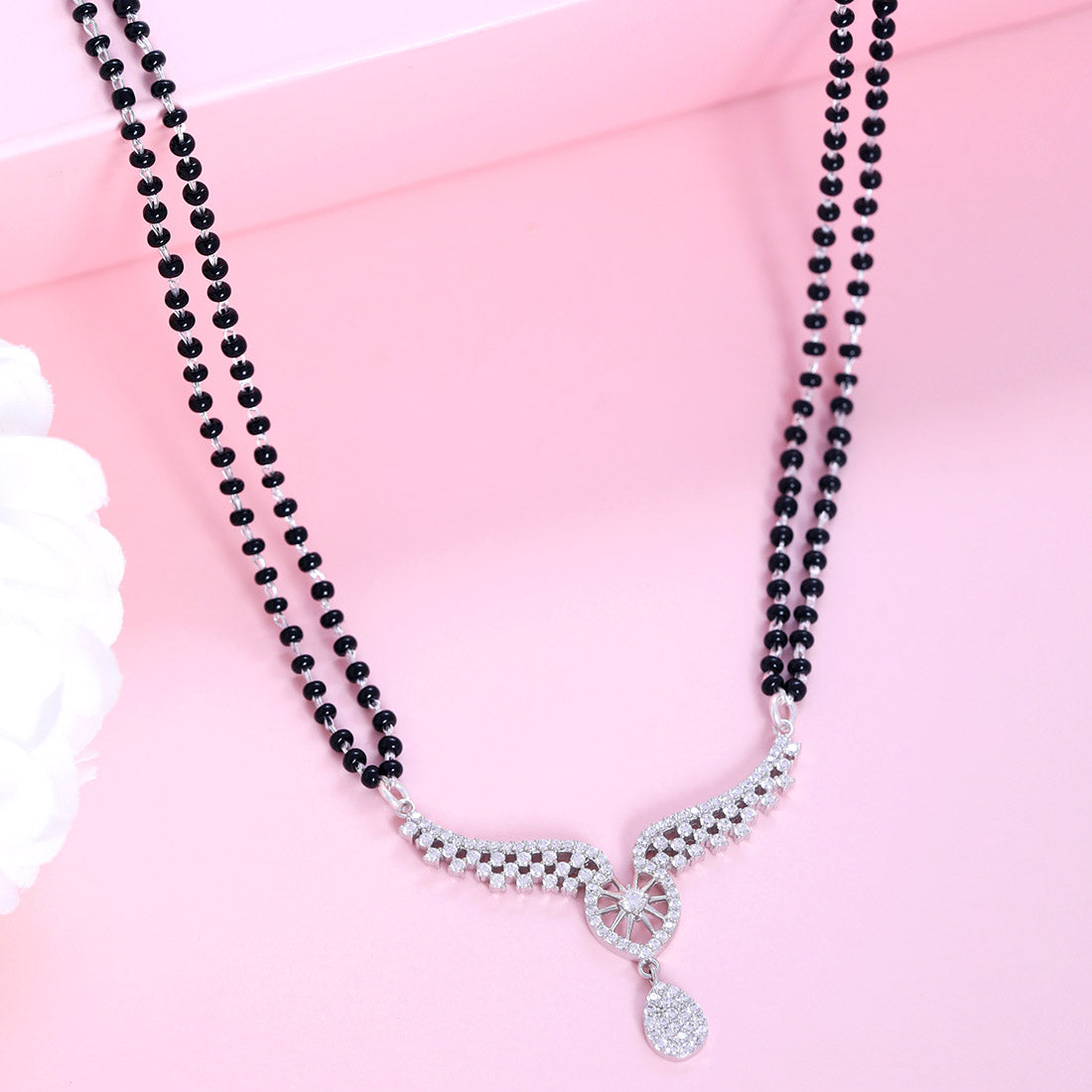 Double Layered Wings Rhodium Plated 925 Sterling Silver Mangalsutra – Zavya
