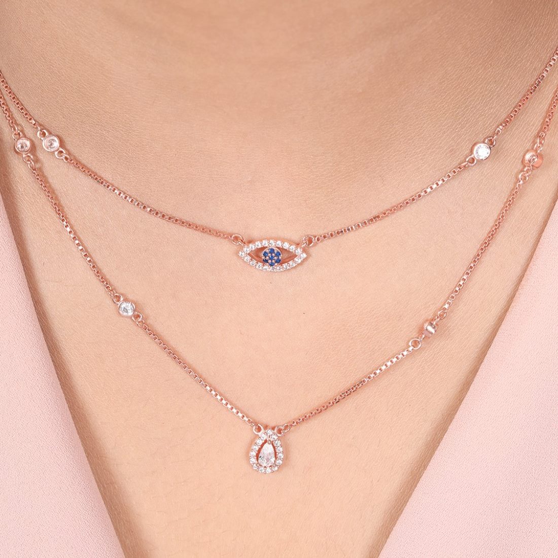 Protection & Elegance Rose Gold Plated 925 Sterling Silver Necklace – Zavya