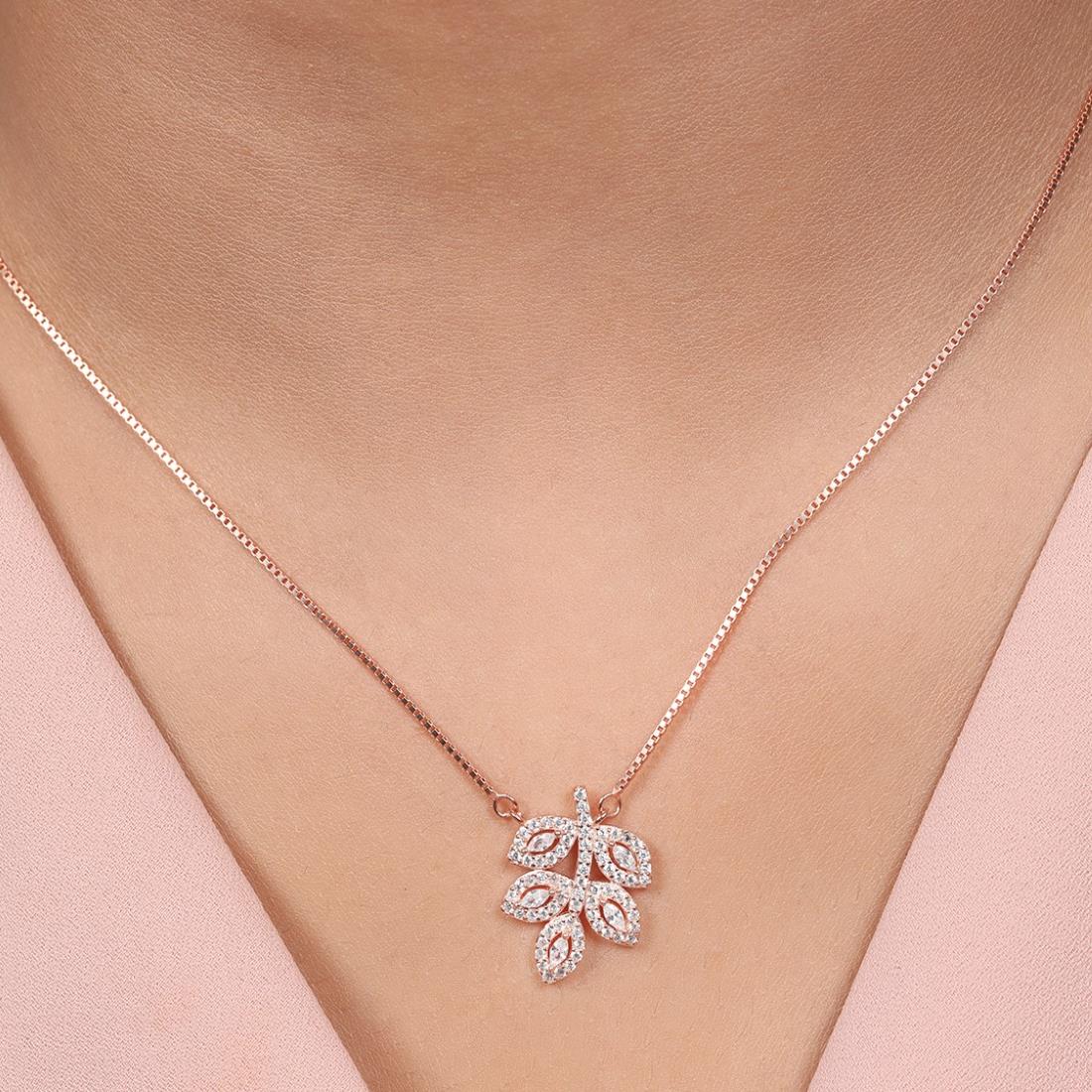 Buy Ethereal Elegance Rose Gold-Plated Women's Silver Necklace – Zavya