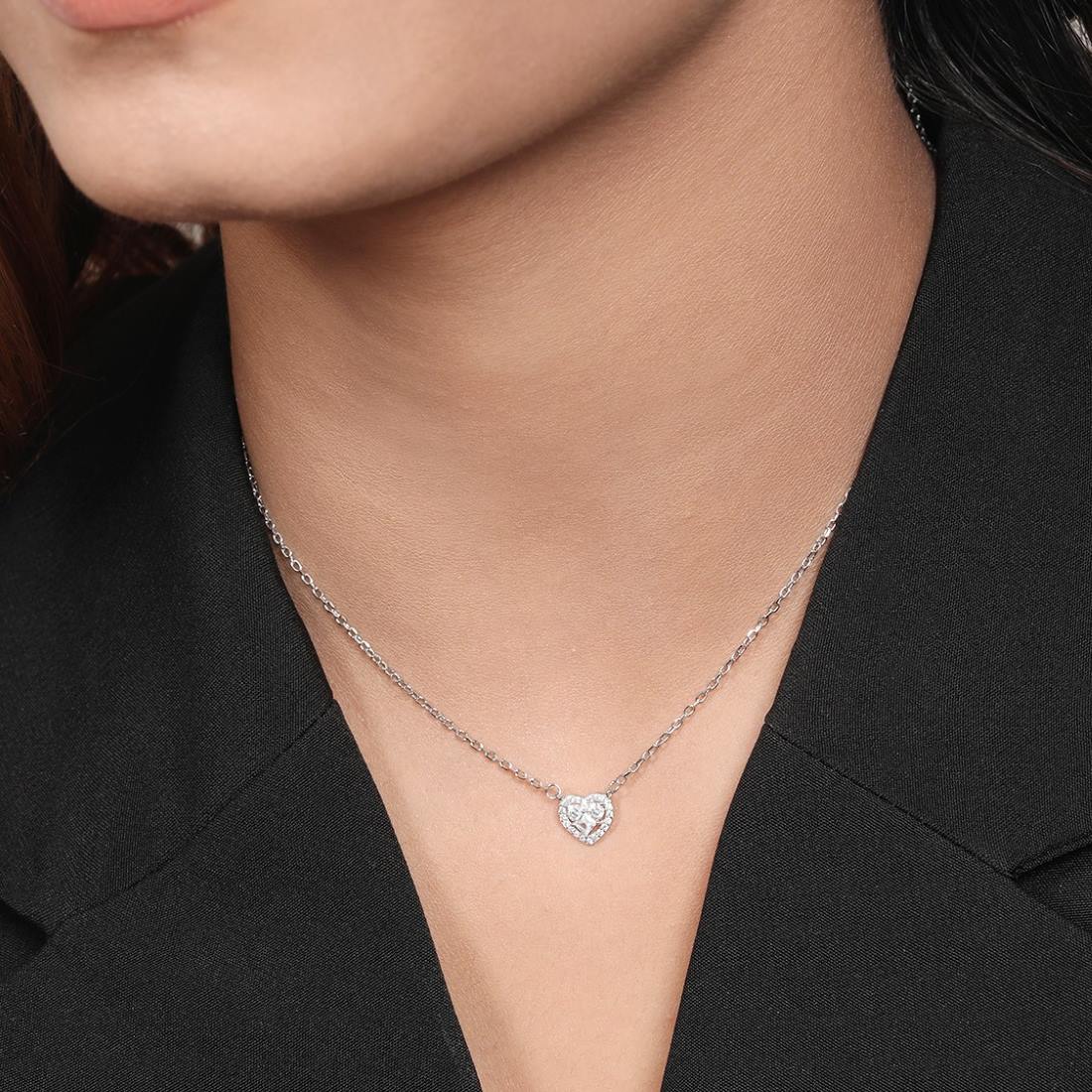 Heartfelt Radiance Rhodium Plated 925 Sterling Silver Necklace – Zavya