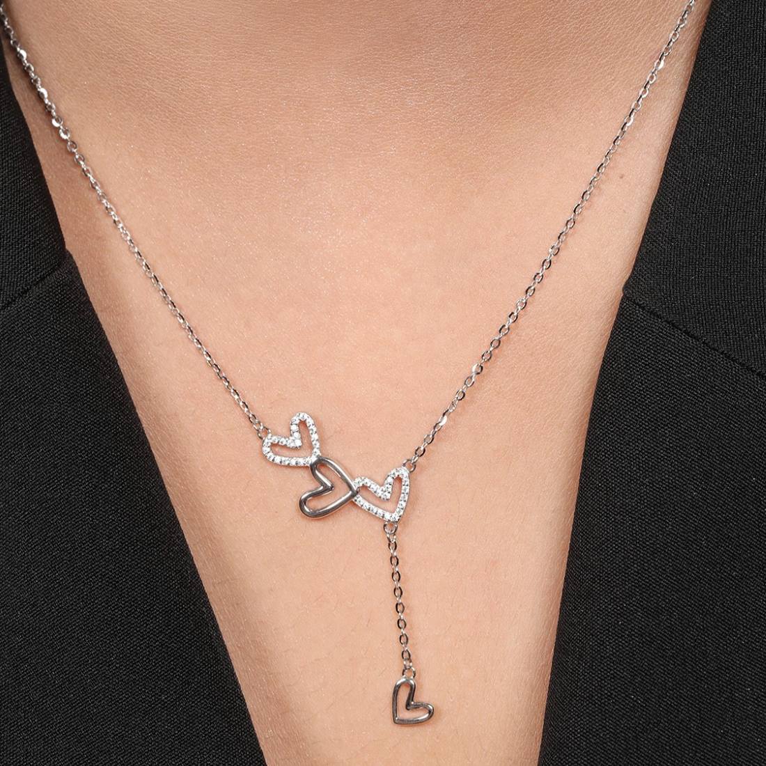 Heartfelt Elegance Rhodium Plated 925 Sterling Silver Necklace – Zavya