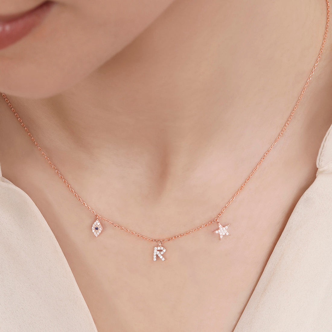 Mystical Charm Rose Gold Plated 925 Sterling Silver Necklace – Zavya