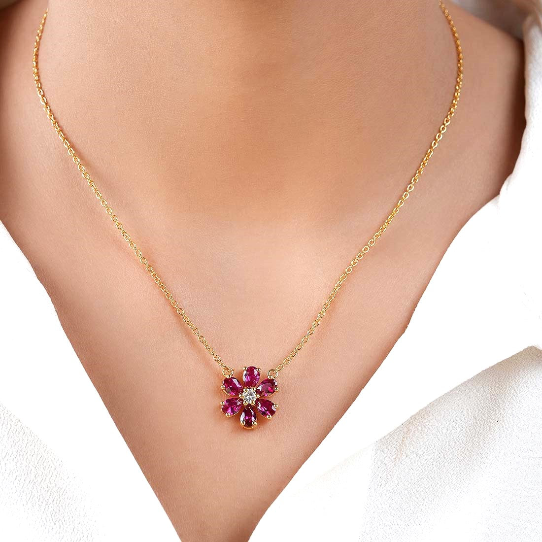 Pink Floral Gold Plated 925 Sterling Silver Necklace – Zavya