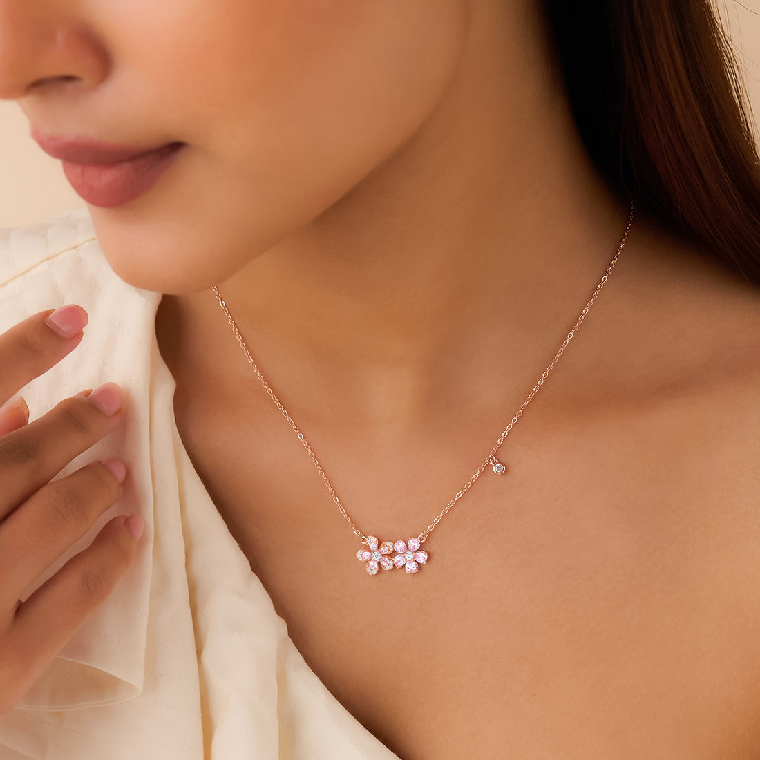 Pink Bloom Symphony Rose Gold Plated Necklace – Zavya