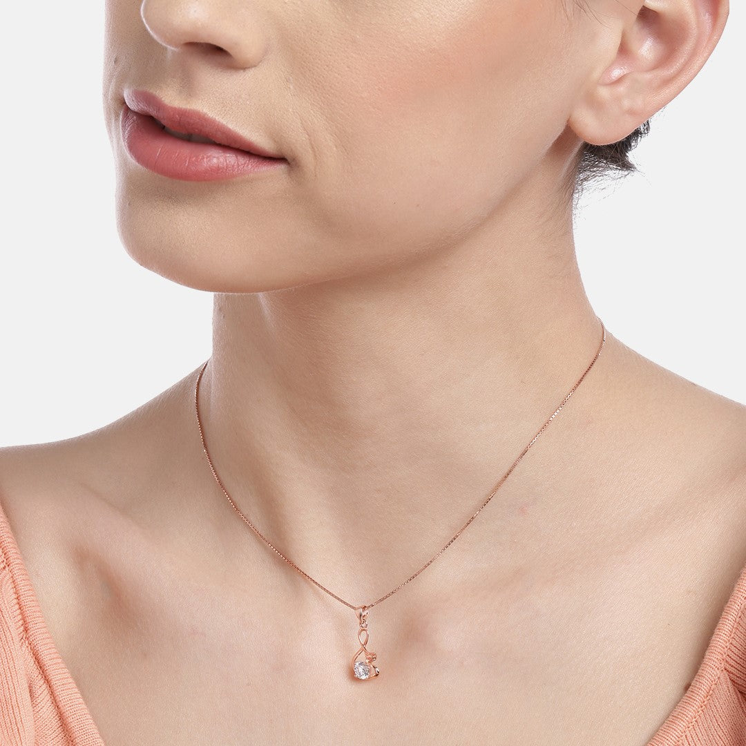 Shop for Solitaire Rose Gold Plated Women's Necklace online by Zavya