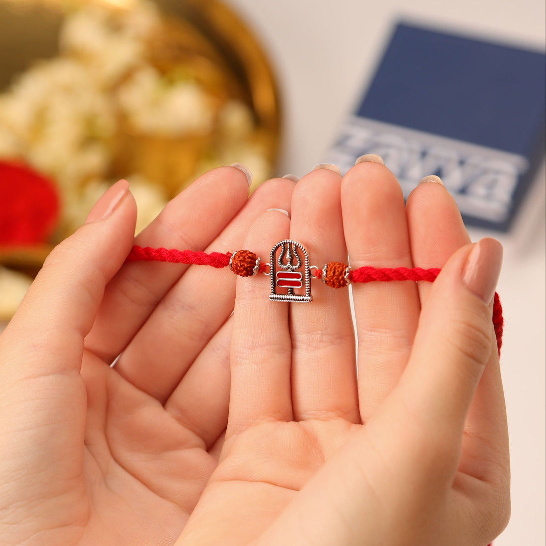 Shivling Trishul Charm Oxidised 925 Sterling Silver Rakhi with Rudraks ...