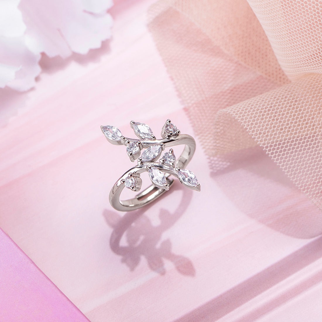 Shimmering Canopy: 925 Sterling Silver Leaf Design Ring for Her (Adjus ...