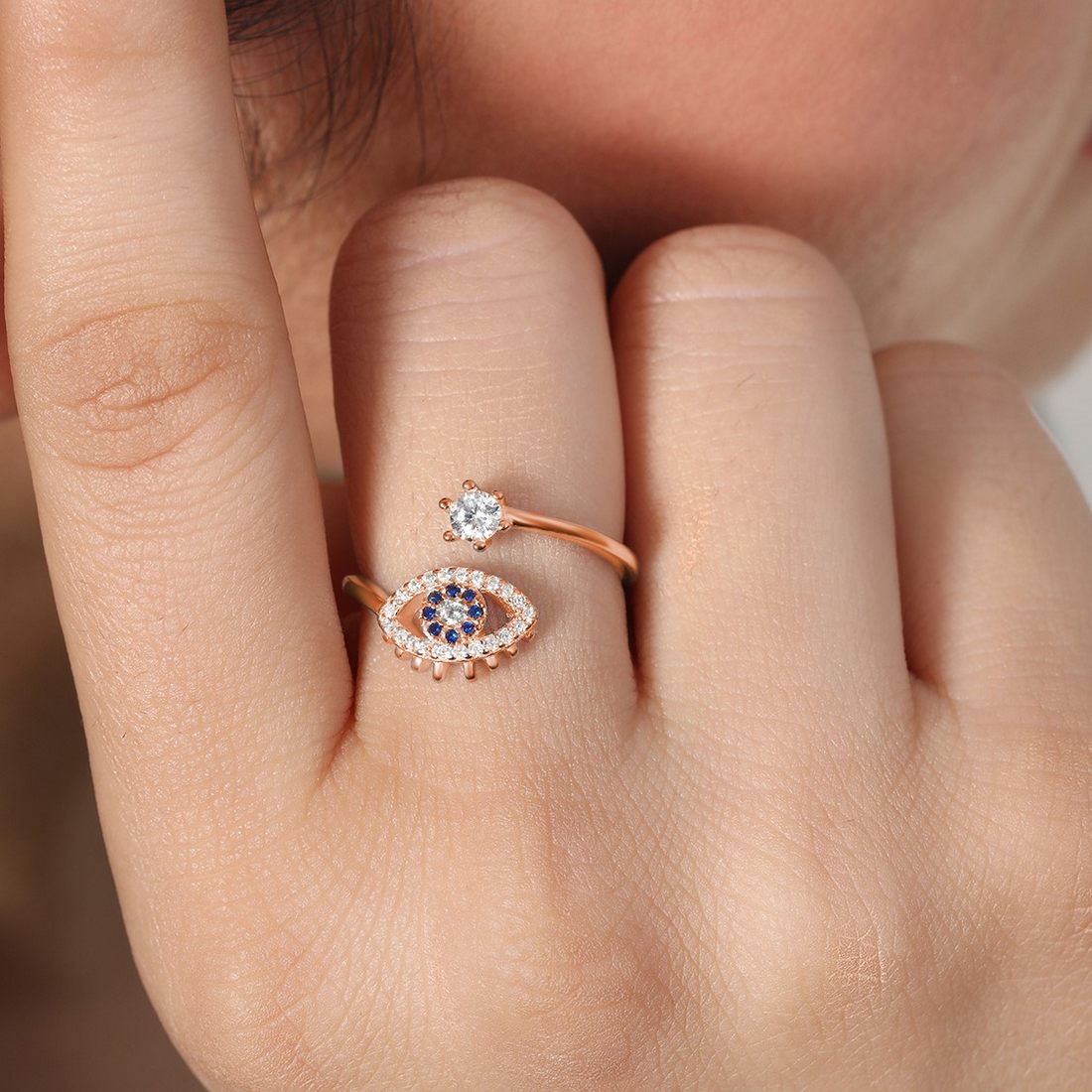 Guardian's Gaze: 925 Sterling Silver Rose Gold Plated Ring – Zavya