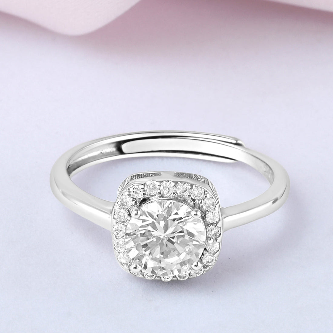Solitaire Halo Rhodium Plated 925 Sterling Silver Ring – Zavya