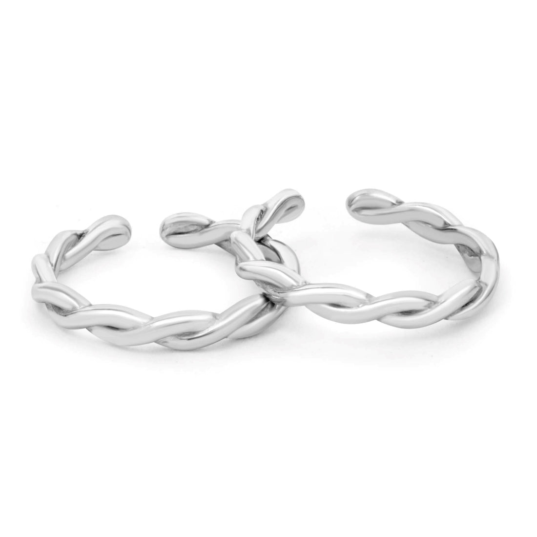 Sleek Twisted Rhodium-Plated 925 Sterling Silver Toe Rings – Zavya