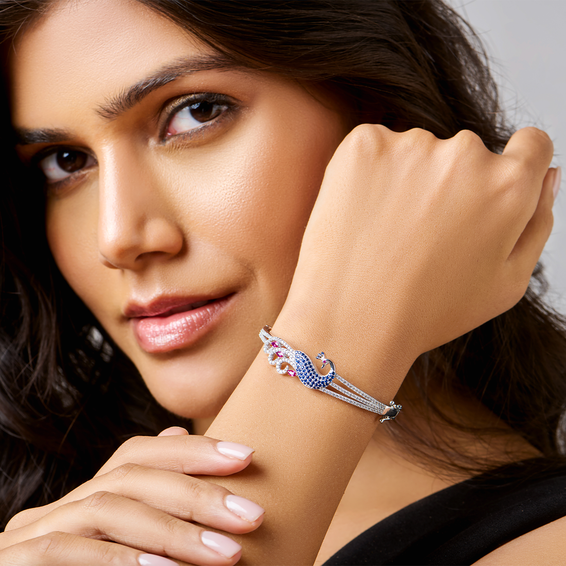 Regal Plumage Rhodium-Plated 925 Sterling Silver Peacock Bracelet – Zavya